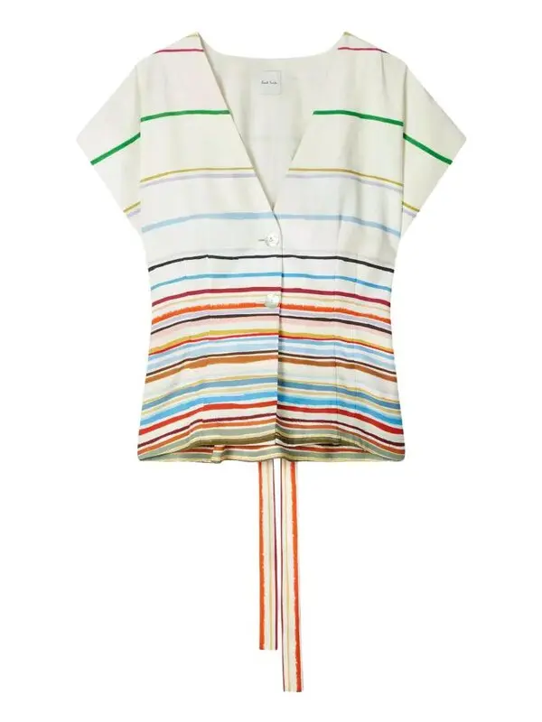 Paul Smith Signature-stripe Tie-waist Top - Neutrals
