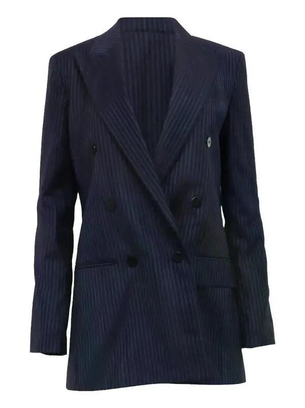 Theory Striped Double-breasted Wool Blazer - Blue