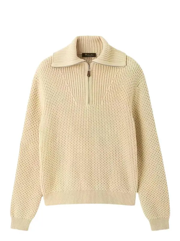 Loro Piana Shivling Waffle-knit Quarter-zip Sweater - Neutrals