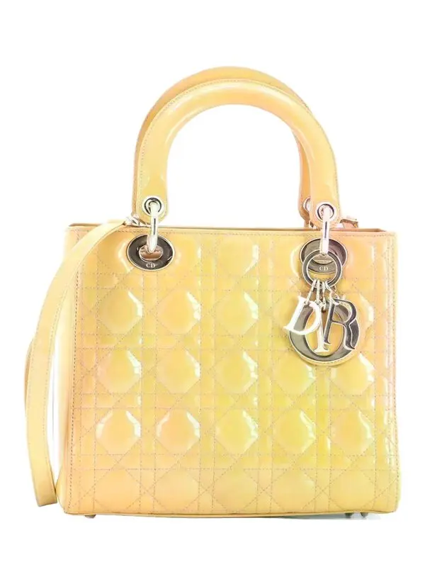 Dior Lady Medium Satchel Cannage Quilt Patent - Neutrals