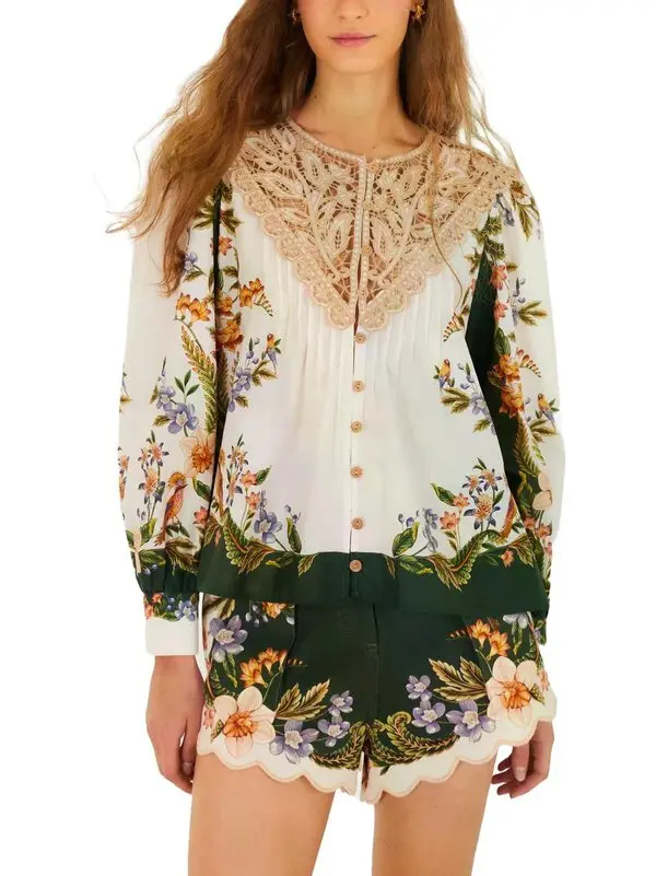 Farm Rio Floral Lace Collar Blouse - Neutrals