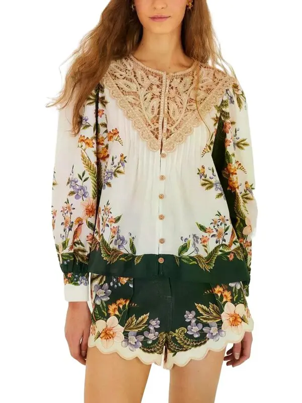 Farm Rio Floral Lace Blouse - Neutrals