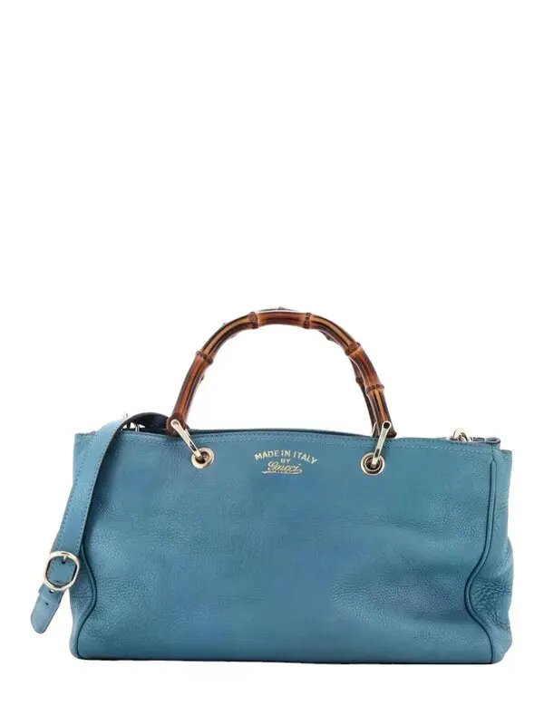 Gucci Bamboo Shopper Leather Medium Tote Bag - Blue