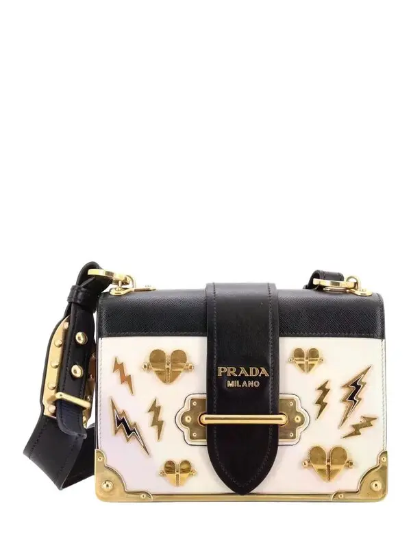 Prada Cahier Embellished Leather Crossbody Bag - White