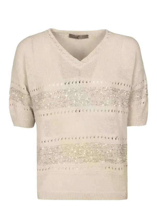 D.exterior Sequin V-neck Sweater - Neutrals