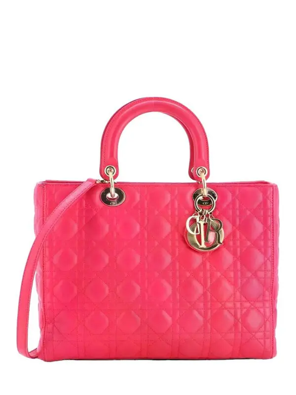 Dior Vintage Lady Bag Cannage Quilt Lambskin Large Satchel - Pink