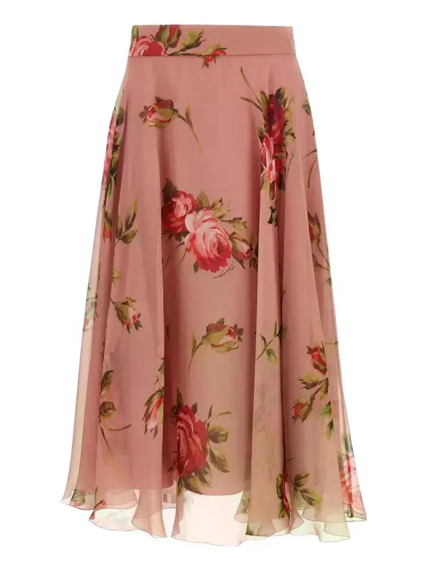 Dolce & Gabbana Floral Print Chiffon Midi Skirt - Pink