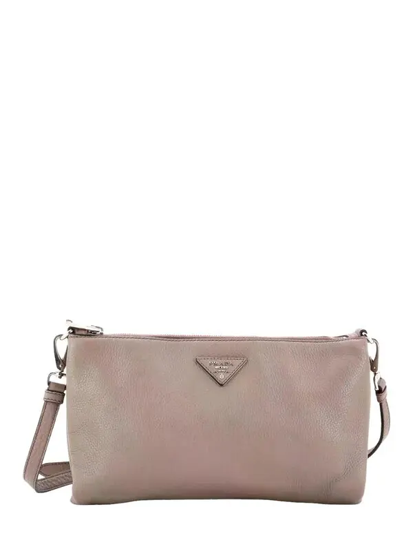 Prada Flat Zip Vitello Daino Mini Crossbody Bag - Grey