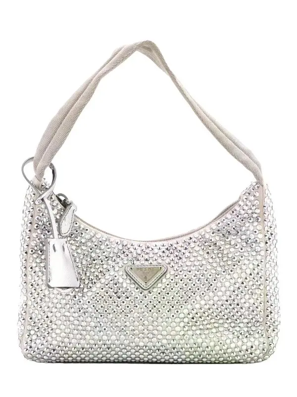 Prada Re-edition 2000 Crystal Embellished Mini Hobo Bag - Grey
