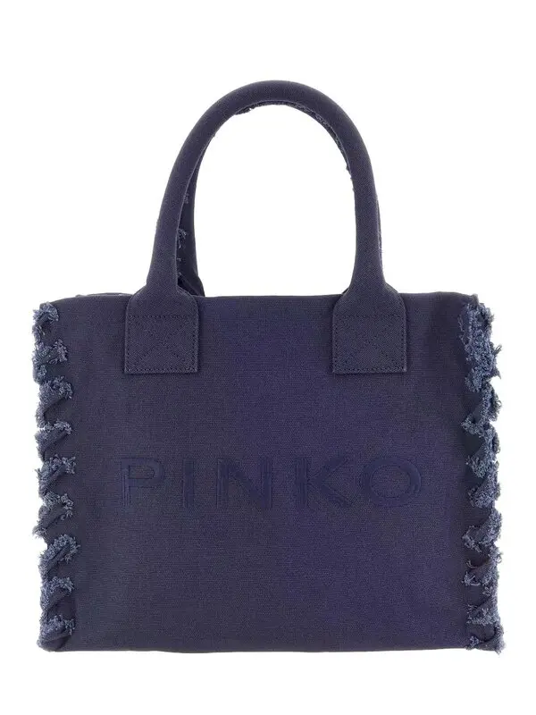 Pinko Frayed Lettering Medium Tote Bag - Blue