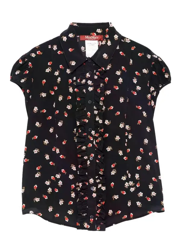 Max Mara Flower-print Ruffled Top - Blue