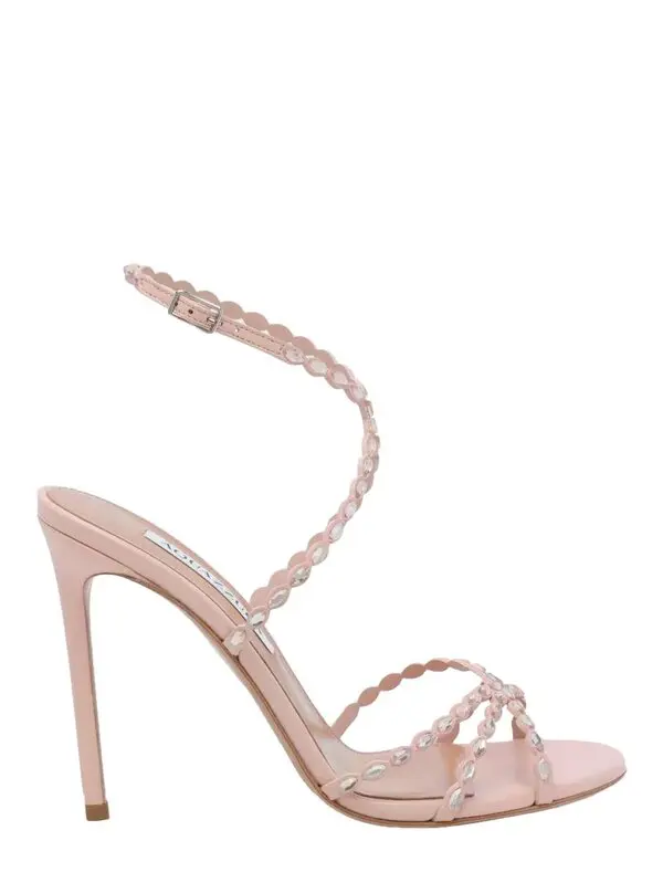 AQUAZZURA Tequila Buckle Embellished Leather Sandals - Pink