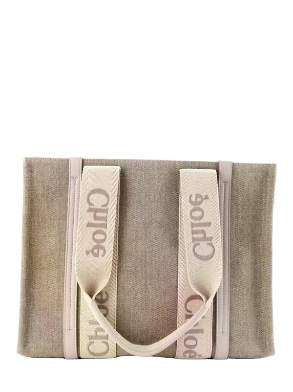 Chloé Woody Canvas And Leather Medium Tote - Neutrals