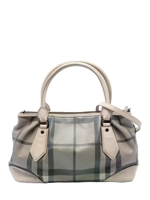 Burberry Smoke Check Coated Canvas Heathcliff Satchel - Grey