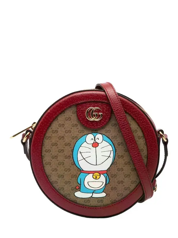 Gucci Micro Gg Supreme Doraemon Round Crossbody Bag - Brown