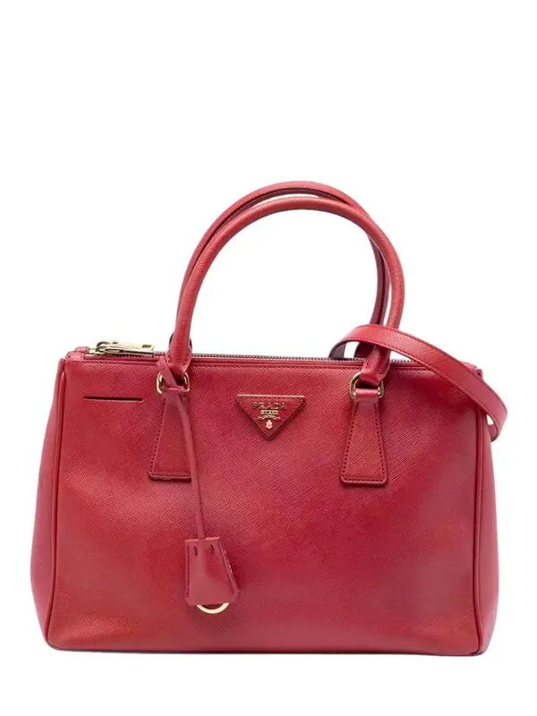 Prada Small Saffiano Lux Galleria Double Zip Satchel - Red