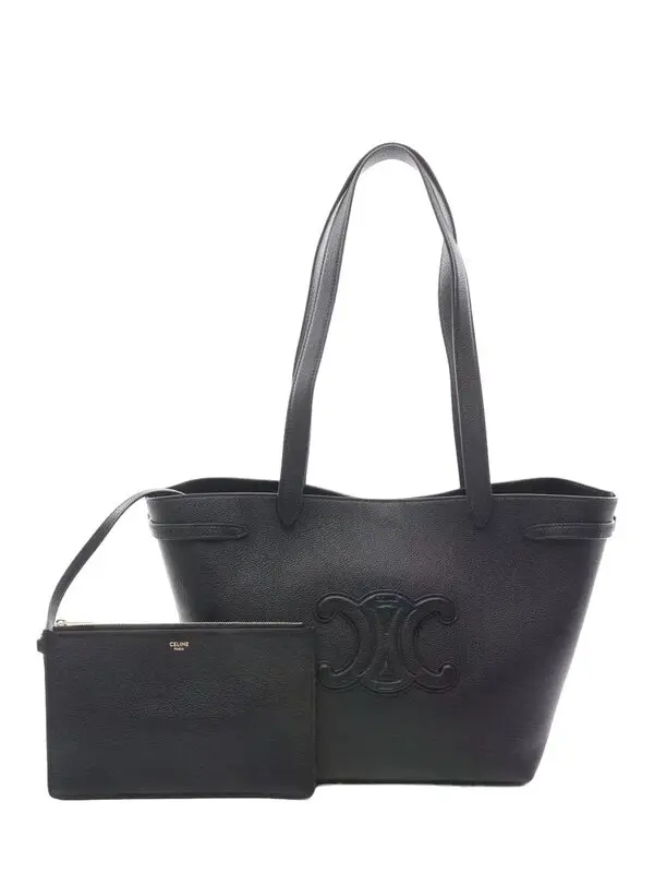 Celine Small Grained Calfskin Cuir Triomphe Cabas Anais Tote Bag - Black