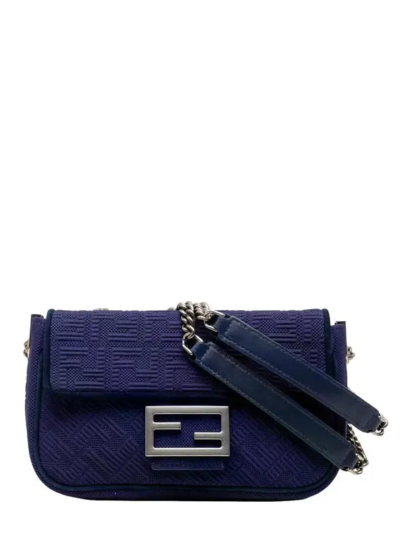Fendi Zucca Embossed Technical Fabric Chain Midi Baguette - Blue
