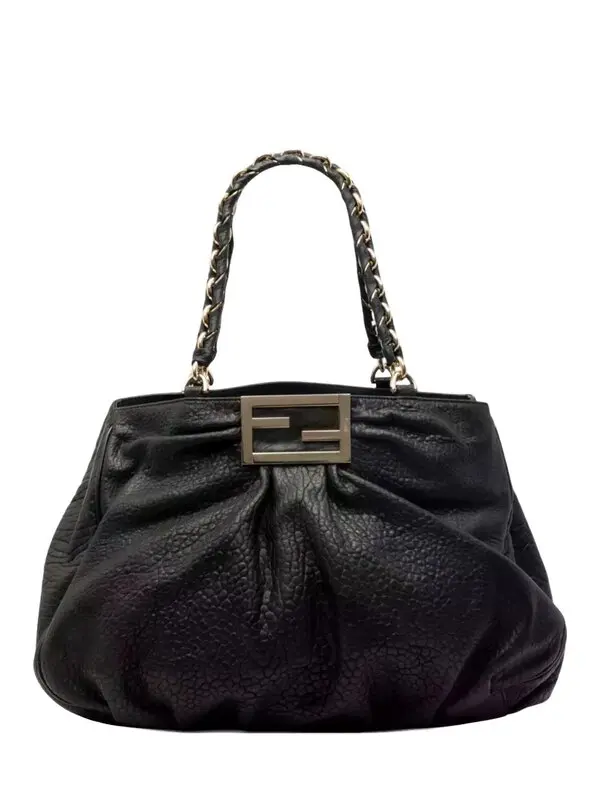Fendi 2000-2010 Large Pebbled Calfskin Mia Shoulder Bag - Black