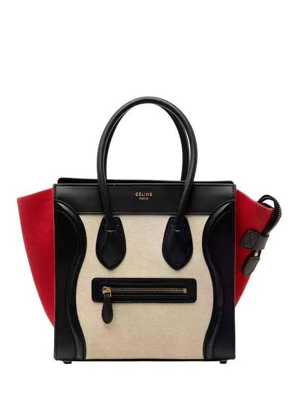 Celine 2015 Micro Tricolor Canvas And Leather Luggage Tote Handbag - Multicolour