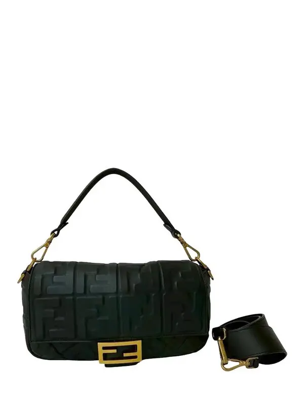 Fendi Zucca Embossed Leather Baguette Satchel - Black