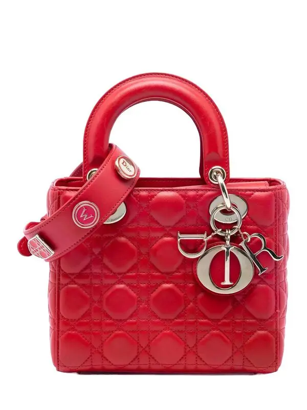 Dior 2017 Small Lambskin Cannage Myabcdior Lady Satchel - Red