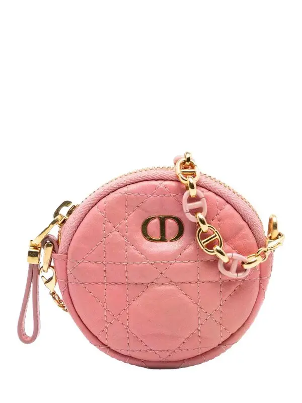 Dior 2021 Mini Lambskin Cannage Round Caro Pouch - Pink