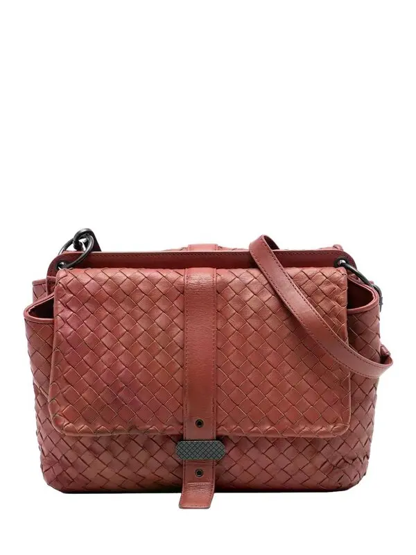 Bottega Veneta Nappa Intrecciato Double Sided Flap Messenger Bag - Red