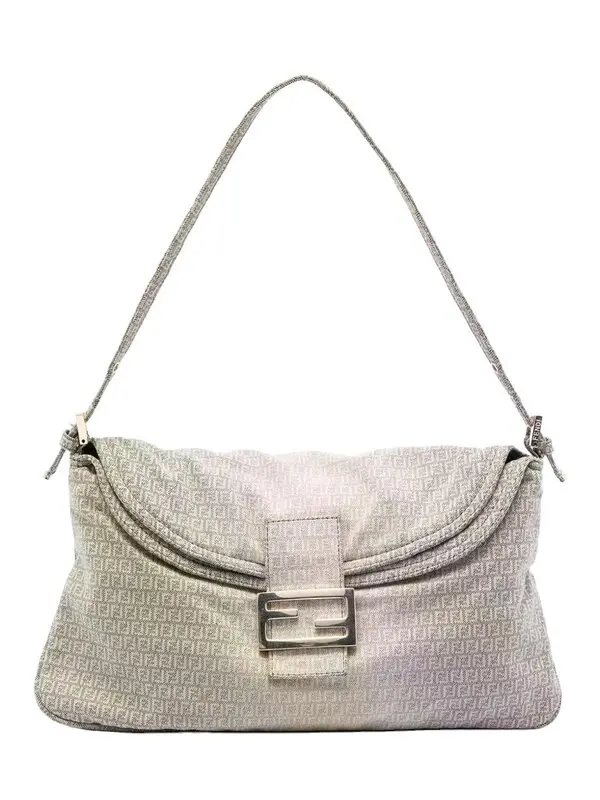 Fendi 2000-2010 Micro Zucchino Canvas Double Flap Shoulder Bag - Grey