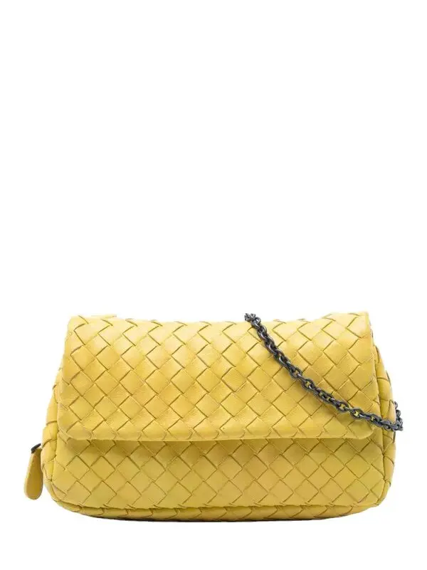 Bottega Veneta Mini Nappa Intrecciato Expandable Chain Flap Crossbody Bag - Yellow