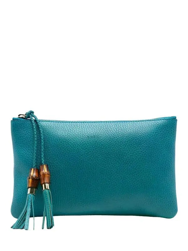 Gucci Calfskin Bamboo Clutch Bag - Blue