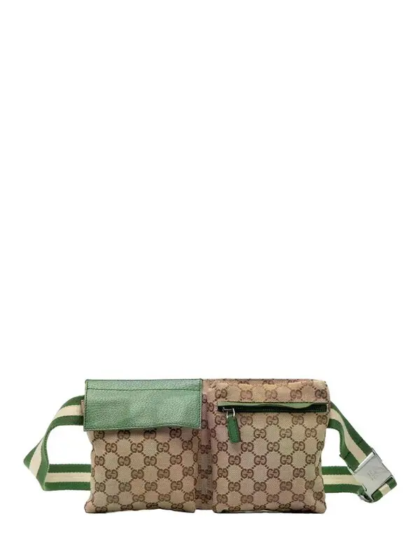 Gucci Gg Canvas Web Double Pocket Belt Bag - Brown