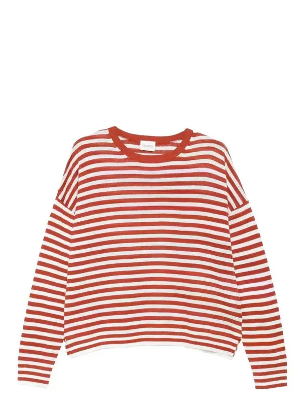 Closed Striped Round-neck Top - Red