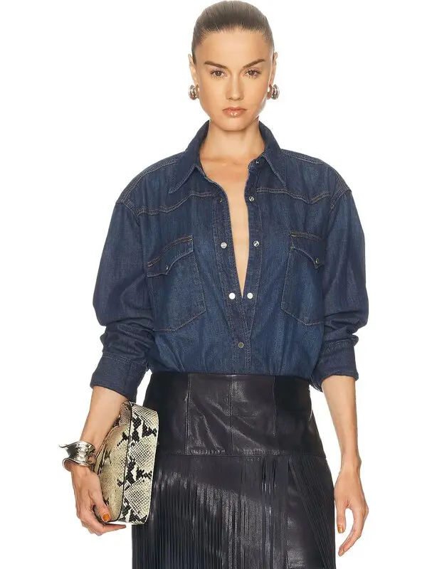 TWP Supersized Button Down Top - Dark Stone