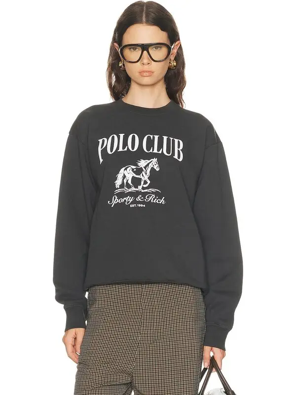 SPORTY & RICH Stallion Crewneck Sweatshirt - Faded Black