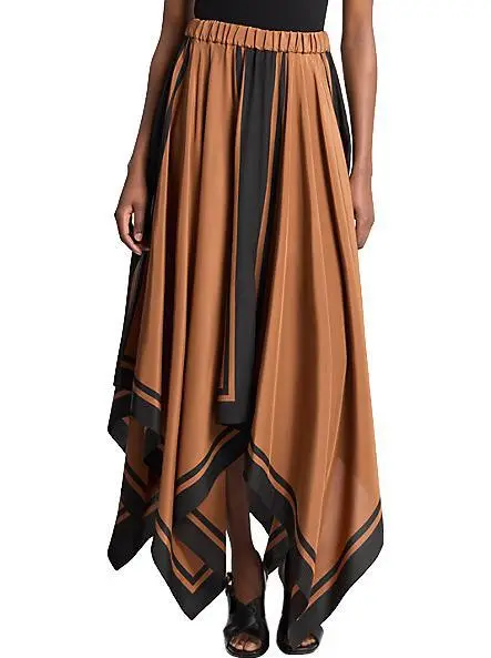 Michael Kors Silk Crepe De Chine Scarf Skirt - Brown