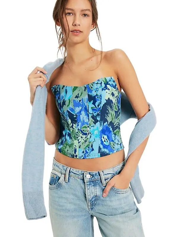 Free People Happy Hour Printed Tube Top - Blue Combo