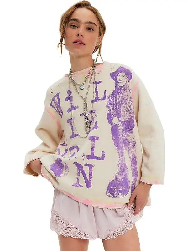MAGNOLIA PEARL Willie Nelson Always On Sweatshirt - Purple/white