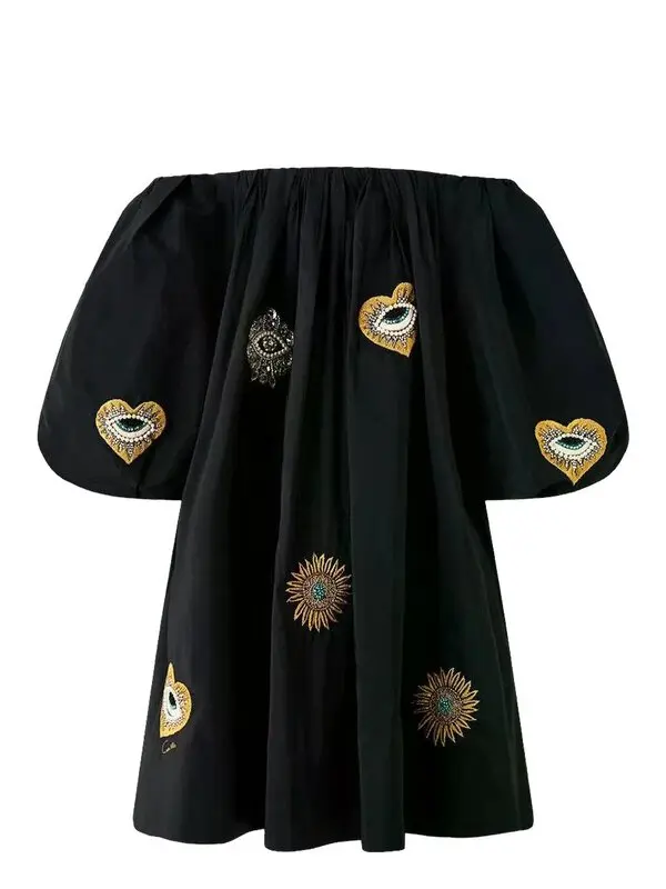 Camilla Off-shoulder Puff Sleeve Dress - Black
