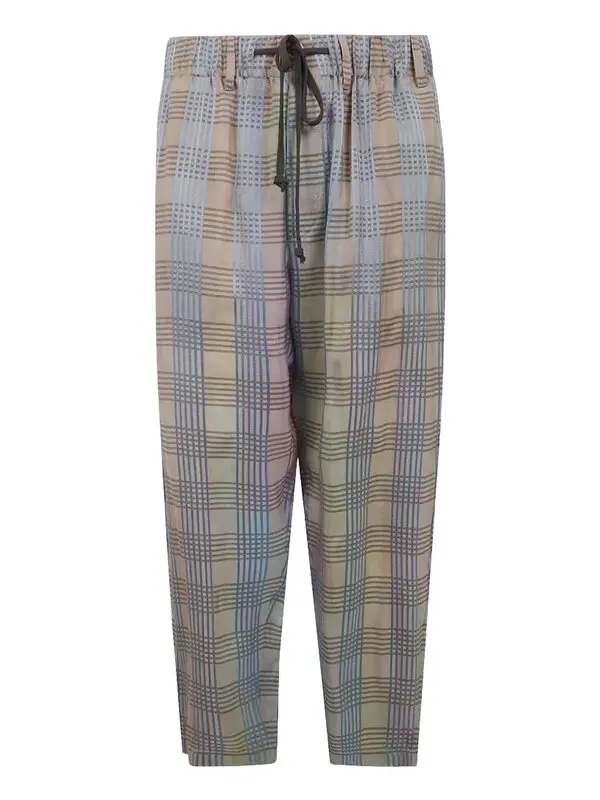 UMA WANG Plaid Drawstring Trousers - Neutrals