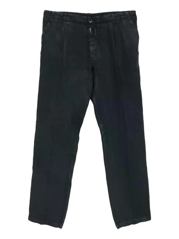 120% Lino Buttoned Straight Leg Trousers - Black