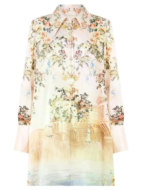 Camilla Floral-print Mini Shirt Dress - Neutrals
