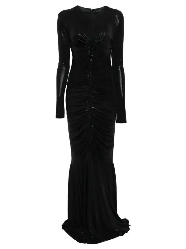 Norma Kamali Long-sleeve Ruched Maxi Dress - Black