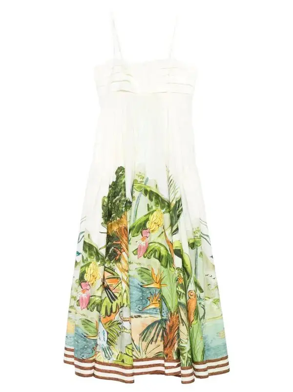 ALEMAIS Toucan Tango Midi Dress - White