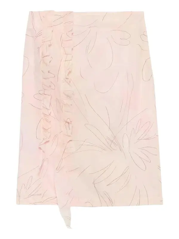 Plan C Floral Print Midi Skirt With Ruffle Detail - Pink