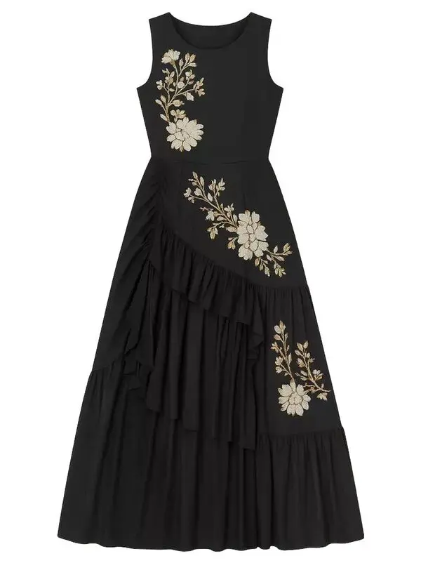 PSOPHIA Floral-detailed Ruffled Dress - Black