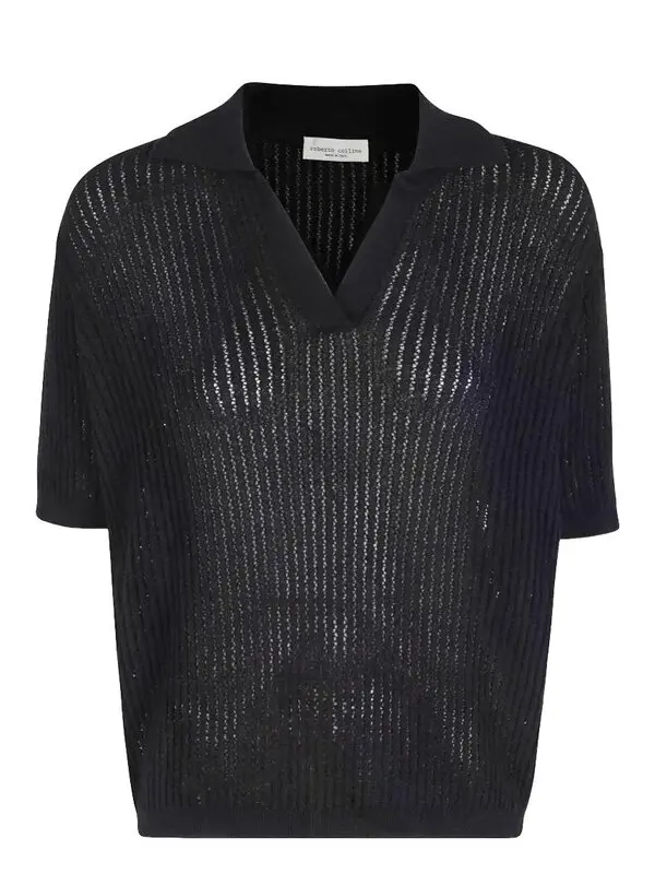 ROBERTO COLLINA Open-knit T-shirt - Black