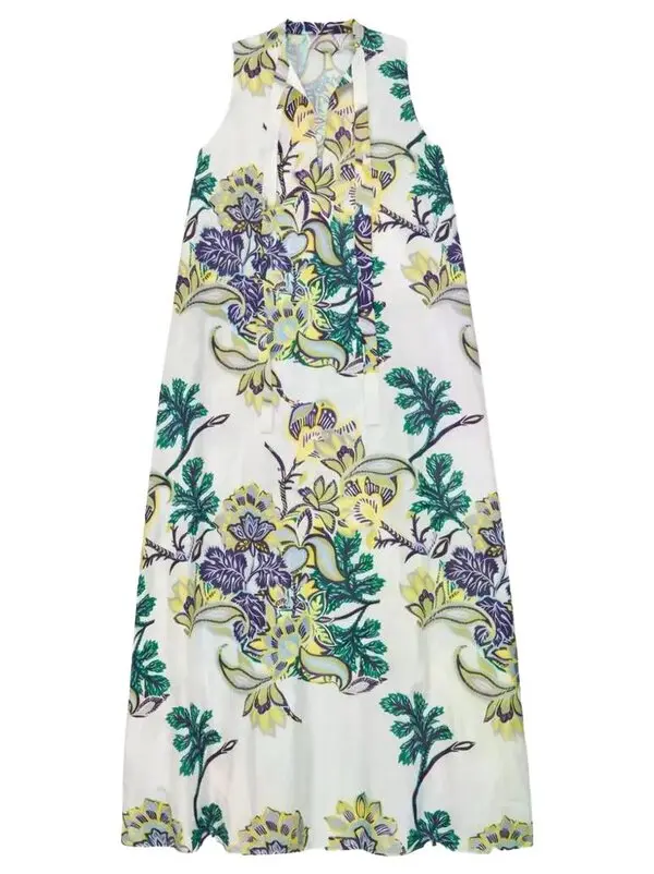 PSOPHIA Floral-print Tie-neck Dress - White