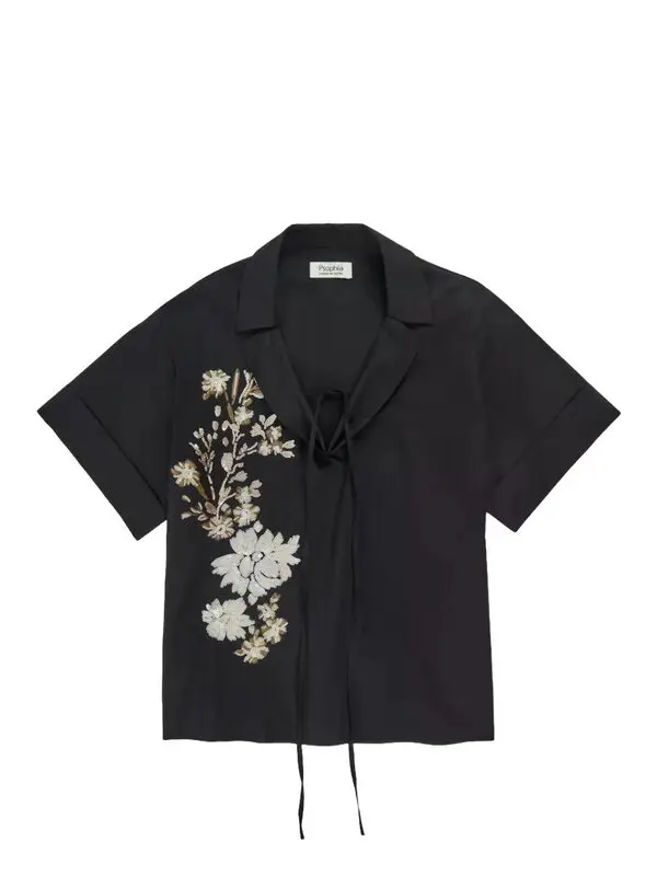 PSOPHIA Floral-embroidered Shirt - Black