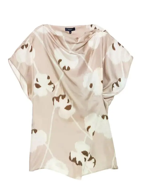 Soeur Floral Draped Blouse - Neutrals